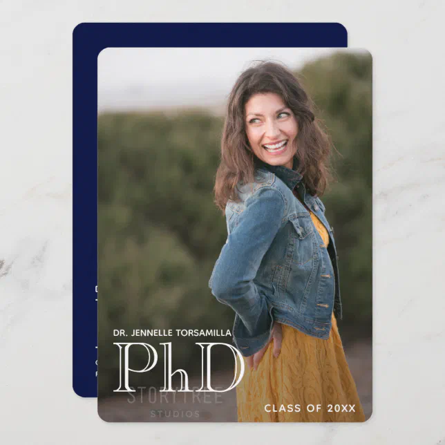 Photo White Blue PhD Graduation Announcement | Zazzle