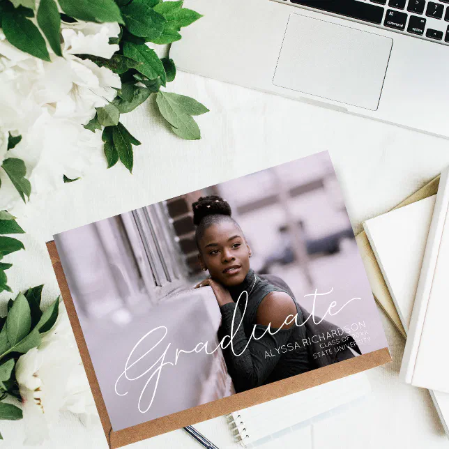 Photo & White Landscape Typography Graduation 2 Invitation | Zazzle