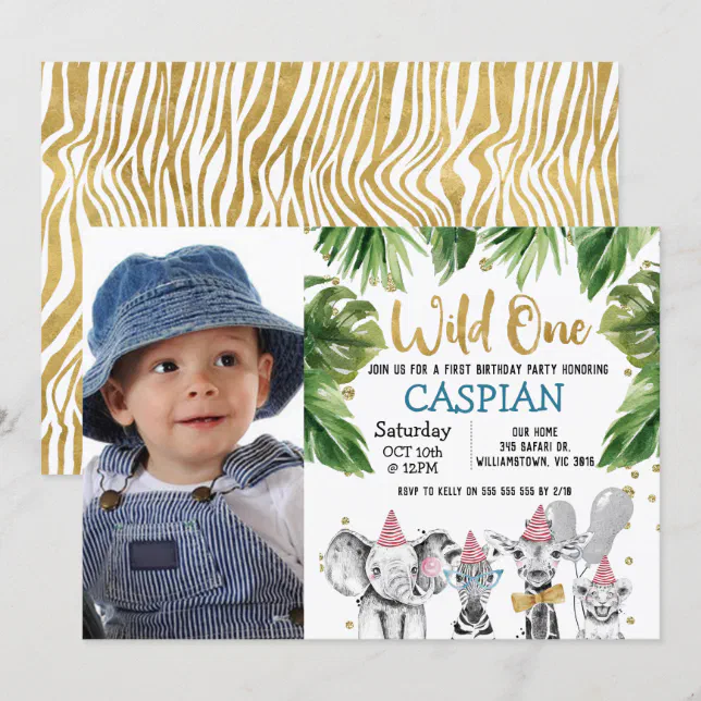Photo Wild One Safari 1st Birthday Party Invitation | Zazzle
