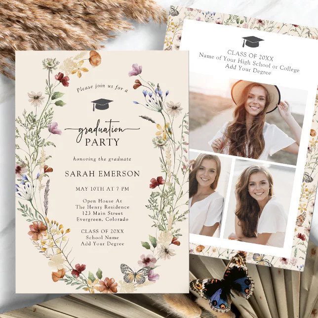 Photo Wildflower Graduation Party Invitation | Zazzle