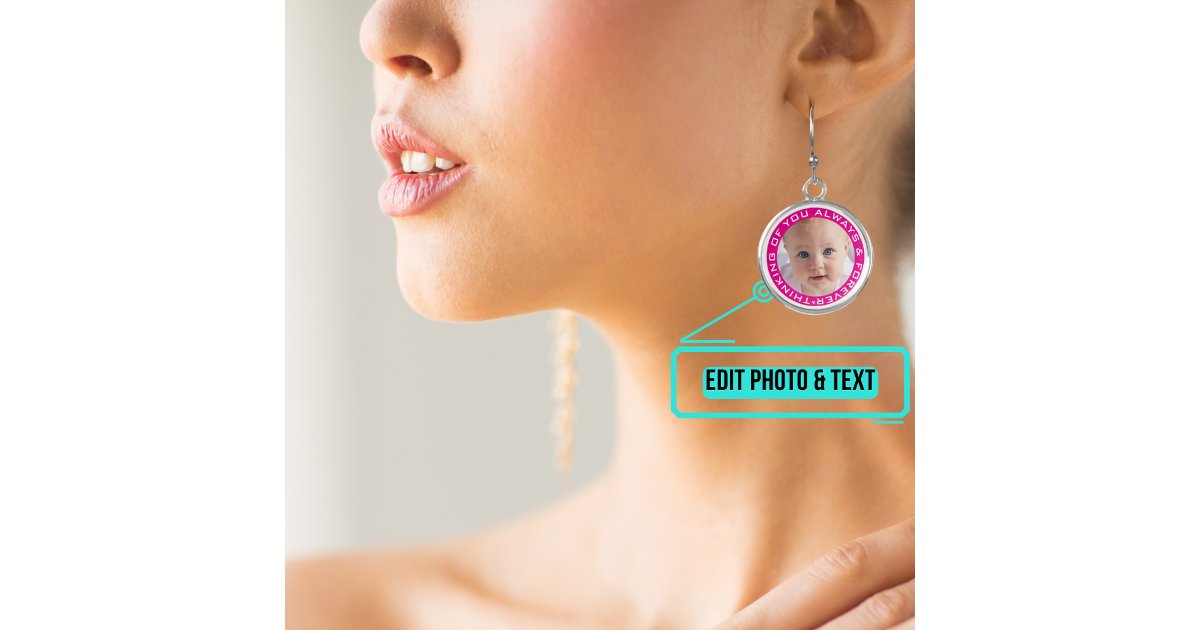 Photo with Border and Text Earrings | Zazzle