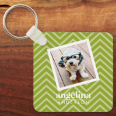 Photo with Chevron Pattern and Custom Name Keychain | Zazzle