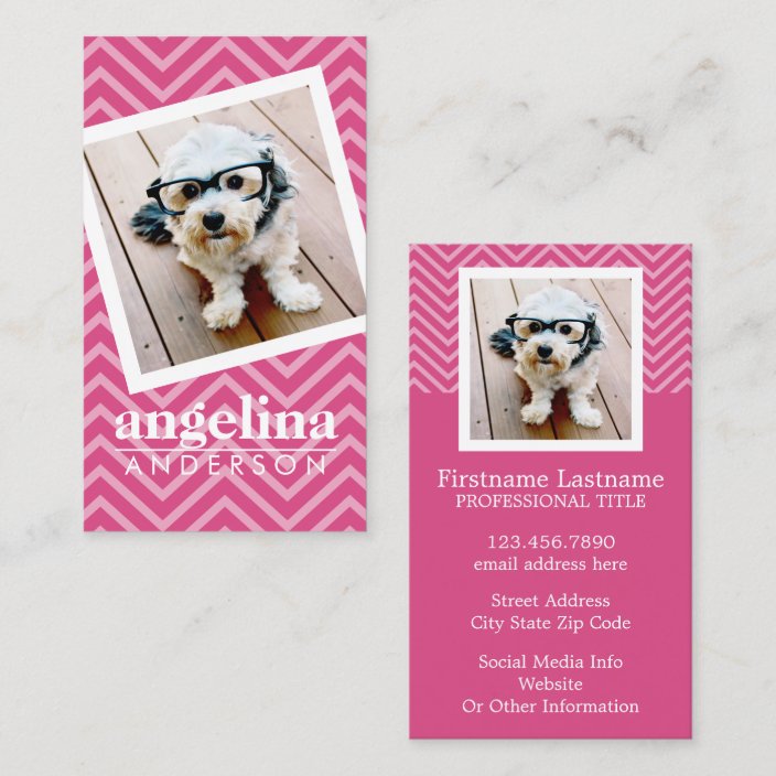 Photo with Hot Pink Chevron Pattern Custom Name Business Card | Zazzle.com