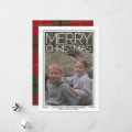 Photo with huge MERRY CHRISTMAS Red Green Plaid Holiday Card | Zazzle