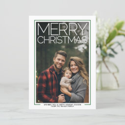 Photo with huge MERRY CHRISTMAS Red Green Plaid Holiday Card | Zazzle