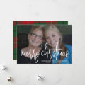 Photo with huge MERRY Christmas - Red Green Plaid Holiday Card | Zazzle