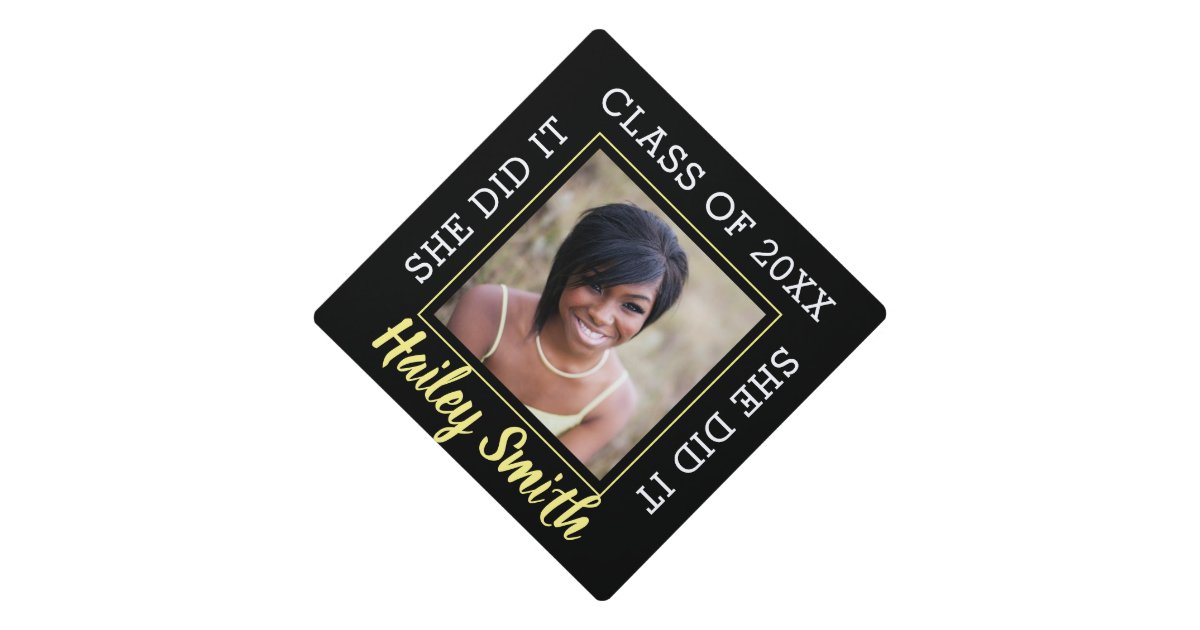 Photo with Name and Class Year Typography Graduation Cap Topper | Zazzle