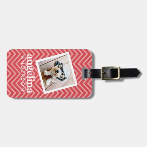 Photo with Red Chevron Pattern Custom Name Luggage Tag | Zazzle