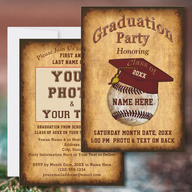Photo, Your Text Baseball Graduation Invitation | Zazzle