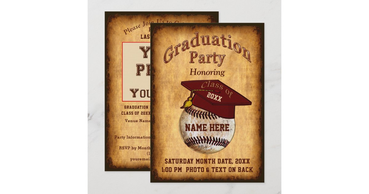 Photo, Your Text Baseball Graduation Invitation | Zazzle