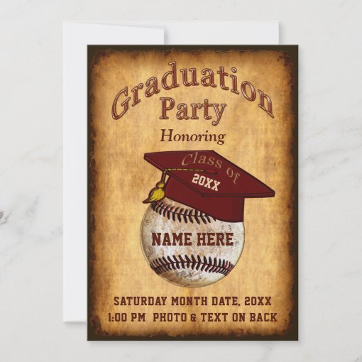 Photo, Your Text Baseball Graduation Invitation | Zazzle