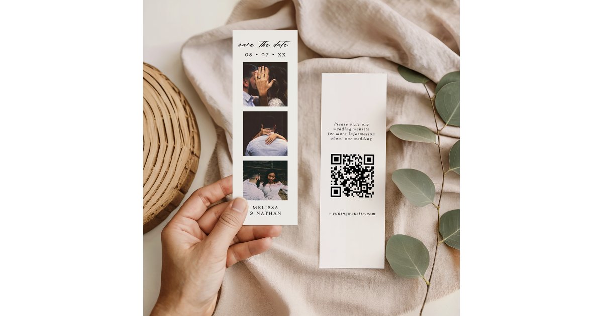 Photobooth Strip QR Code Wedding Save the Date Bookmarks | Zazzle