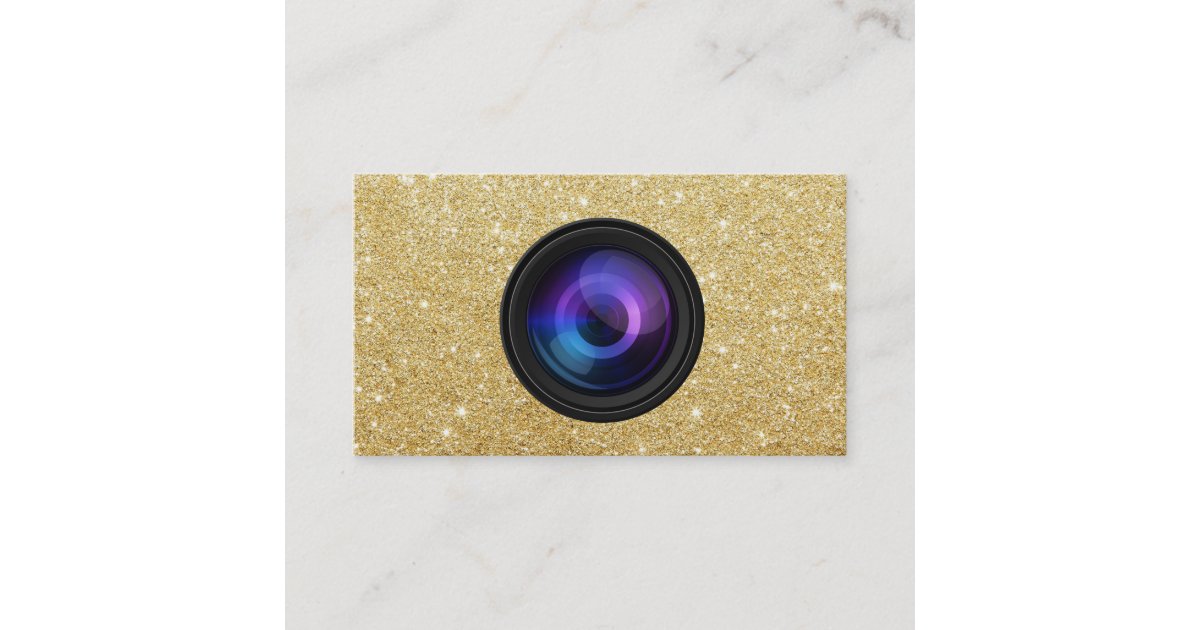 Photographer Camera Lens Gold Glitter Photography Business Card | Zazzle