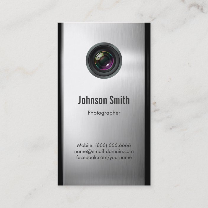 Photographer - Camera Lens in Silver Metallic Look Business Card ...