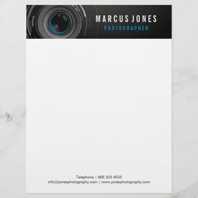 Photographer Camera Lense Branding Letterhead | Zazzle