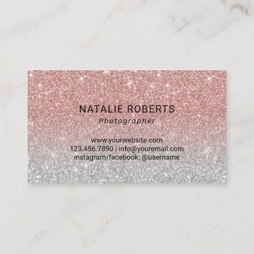 Photographer Camera Rose Gold Glitter Photography Business Card | Zazzle