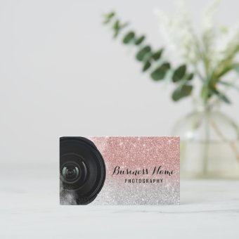 Photographer Camera Rose Gold Glitter Photography Business Card | Zazzle