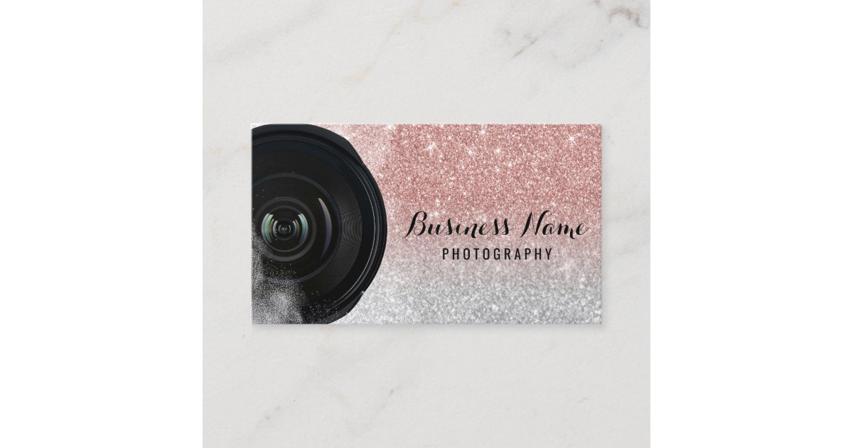 Photographer Camera Rose Gold Glitter Photography Business Card ...