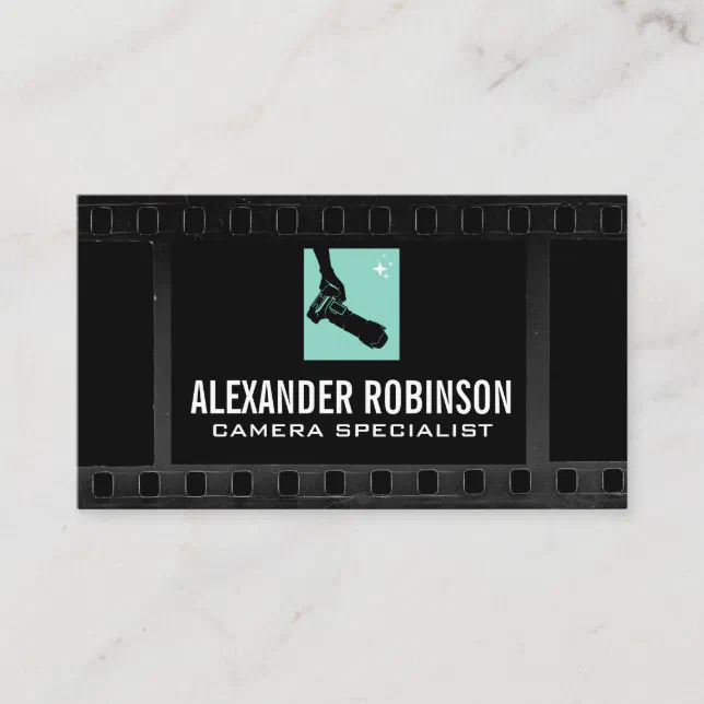 Photographer Holding Camera | Film Background Business Card | Zazzle