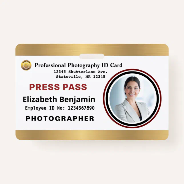 Photographer Media Employee Press Pass ID Card Badge | Zazzle