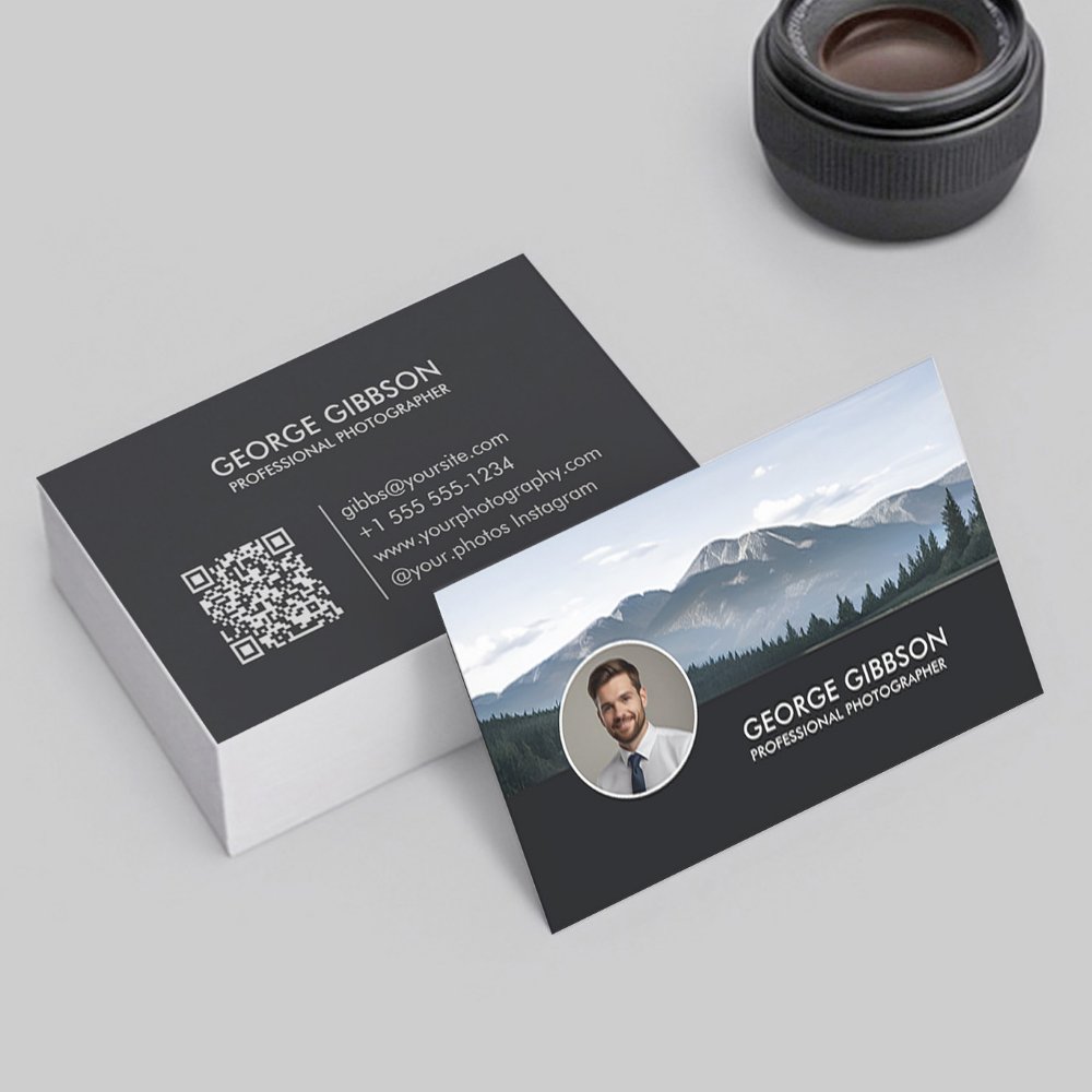 Photographer Modern Minimal QR Code Sleek Black Business Card - Snuggle ...
