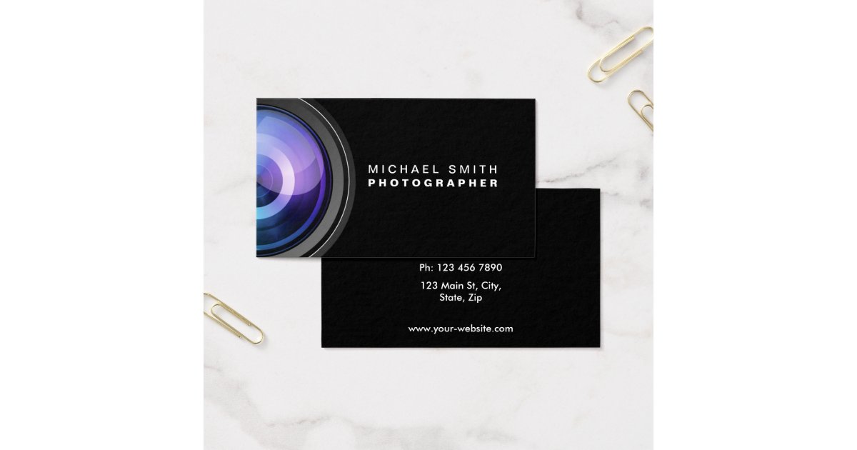Photographer Photography Camera Lens Professional Business Card | Zazzle