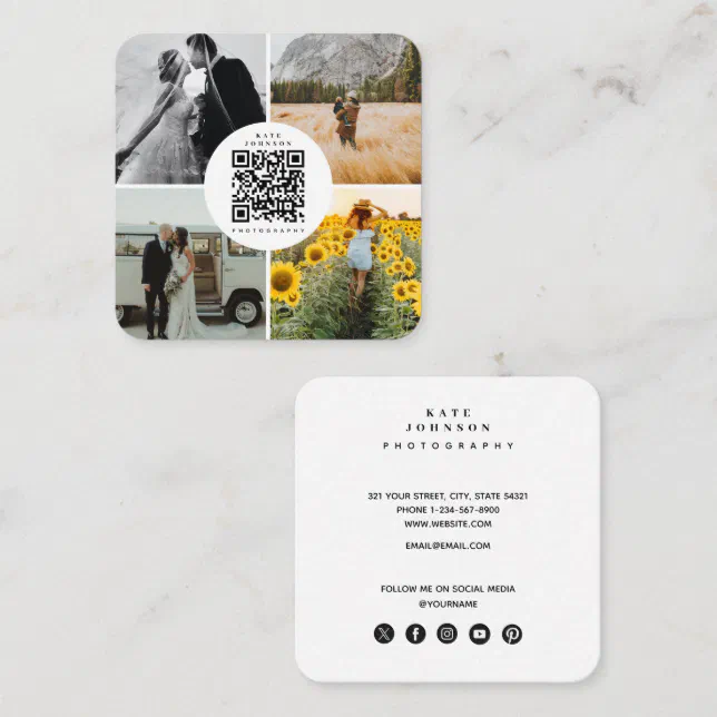 Photographer Photos QR Code Social Media Icons Square Business Card ...