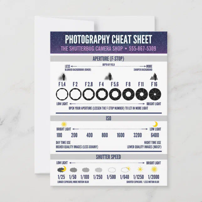 Photography Cheat Sheet Custom Advice Card | Zazzle