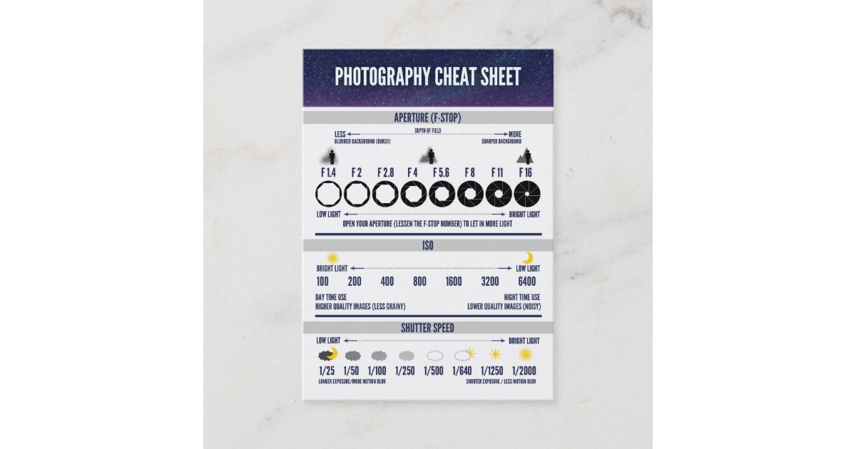 Photography Cheat Sheet Custom Business Card | Zazzle.com