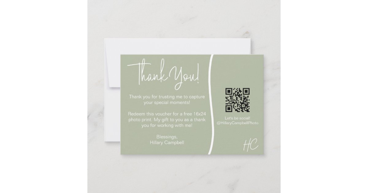 Photography Client Thank You Photo Voucher QR code | Zazzle