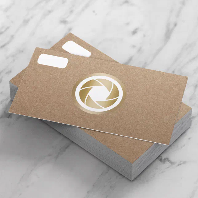 Photography Gold Shutter Rustic Kraft Photographer Business Card | Zazzle