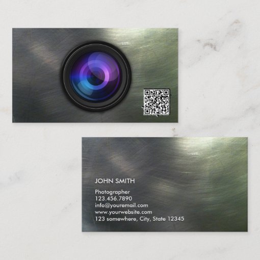 Photography Metal Steel Camera QR Code Business Card | Zazzle