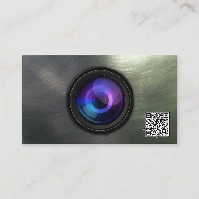 Photography Metal Steel Camera QR Code Business Card | Zazzle