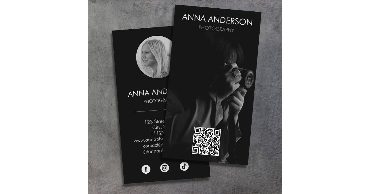 Photography Modern Vertical QR Code Social Media Business Card | Zazzle