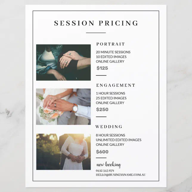PHOTOGRAPHY SESSION PRICE LIST | Zazzle