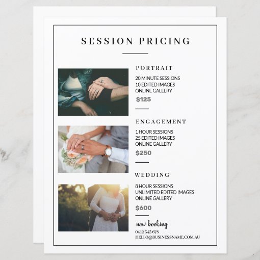 PHOTOGRAPHY SESSION PRICE LIST | Zazzle