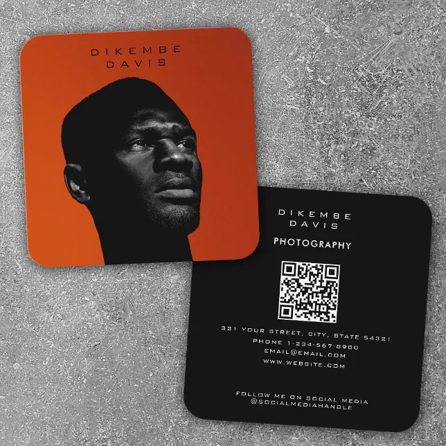 Photography Trendy Stylish Full Photo QR Code Square Business Card | Zazzle