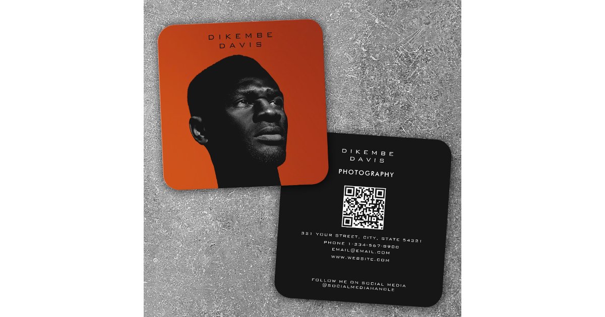 Photography Trendy Stylish Full Photo QR Code Square Business Card | Zazzle