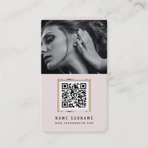 photos qr code scannable barcode modern blush pink business card | Zazzle