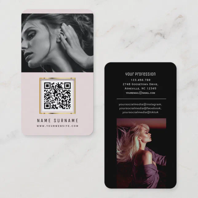photos qr code scannable barcode modern blush pink business card | Zazzle