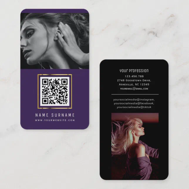 photos qr code scannable barcode modern purple business card | Zazzle