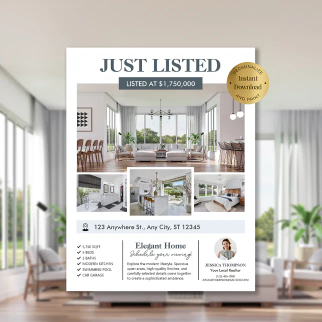 Photos Real Estate New Home Editable Listing Flyer | Zazzle