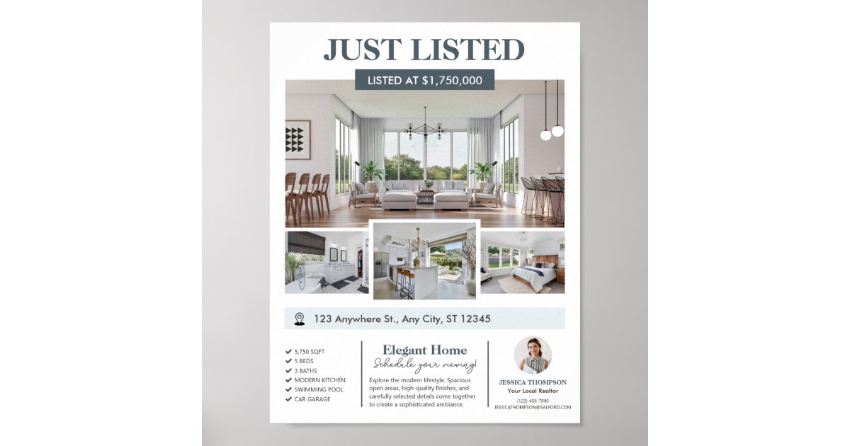 Photos Real Estate New Home Editable Listing Poster | Zazzle
