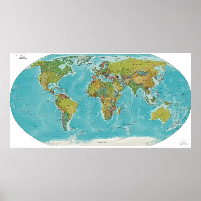 Physical and Political World Map Poster | Zazzle