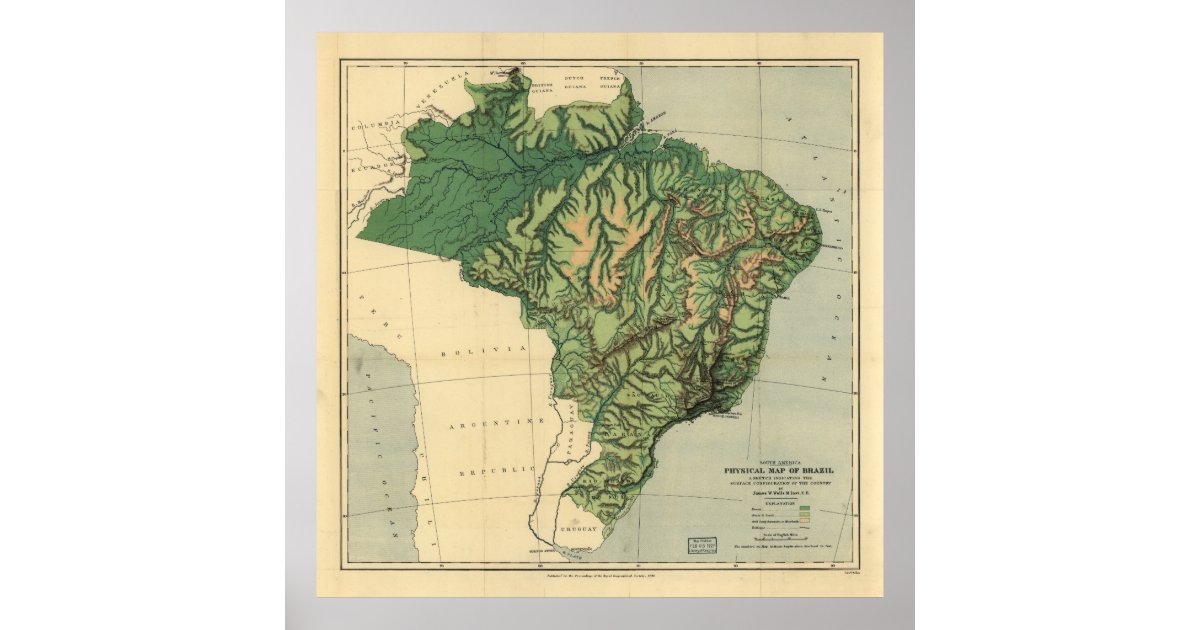 Physical Map of Brazil (1886) Poster | Zazzle