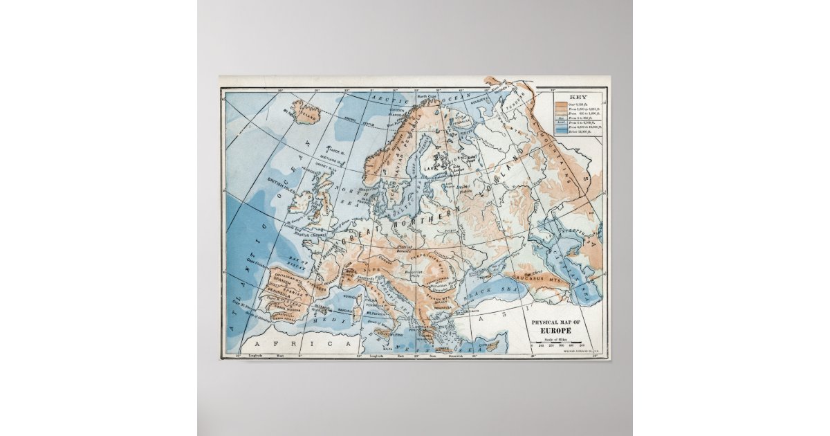 Physical Map of Europe (1916) Poster | Zazzle