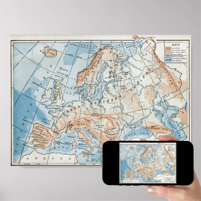 Physical Map of Europe (1916) Poster | Zazzle