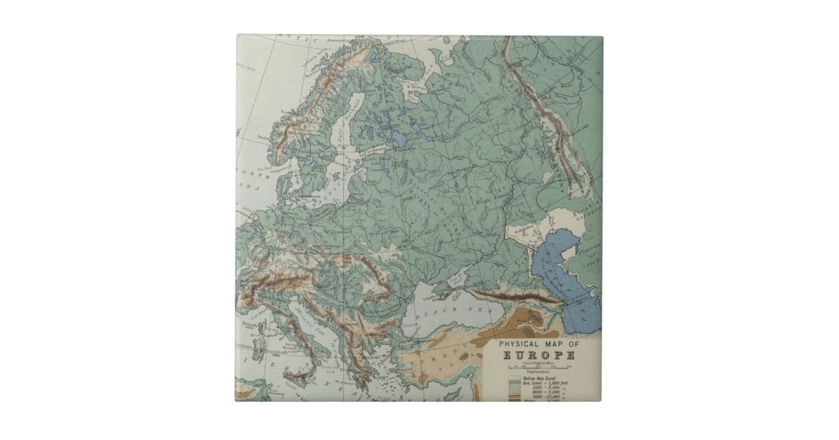 Physical Map of Europe Ceramic Tile | Zazzle