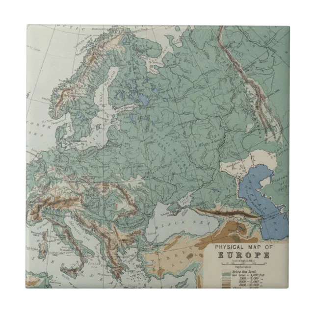 Physical Map of Europe Ceramic Tile | Zazzle