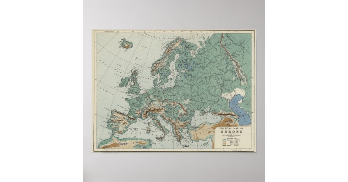 Physical Map of Europe Poster | Zazzle
